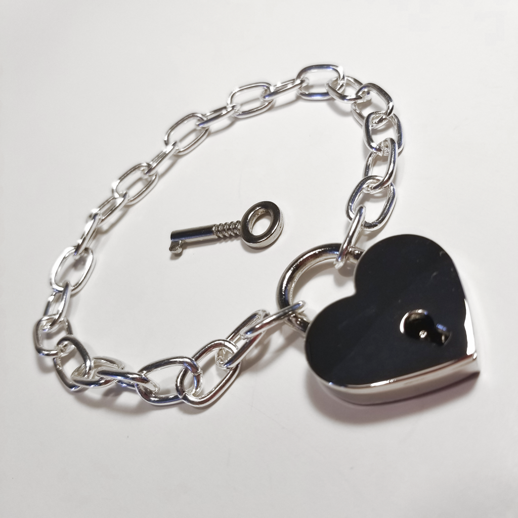 Silver Chain & Heart Padlock Locking Chunky Anklet | Dungeon Worx Leather