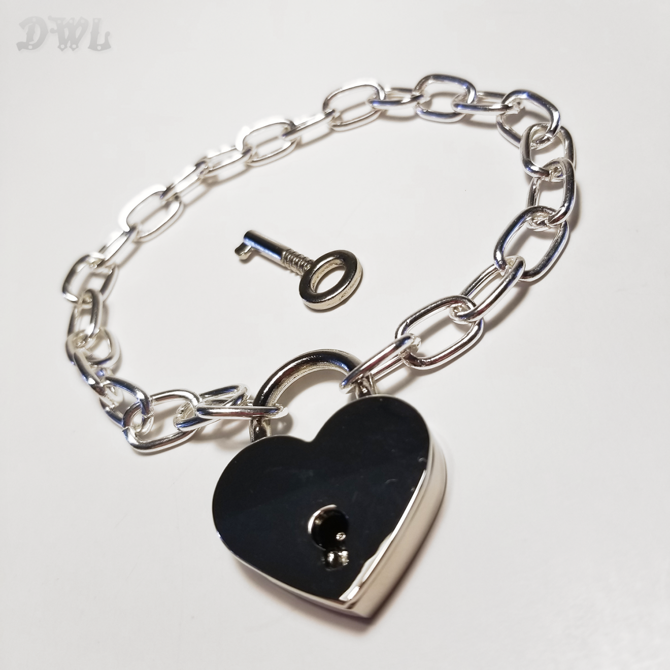 Silver Chain & Heart Padlock Locking Chunky Anklet | Dungeon Worx Leather