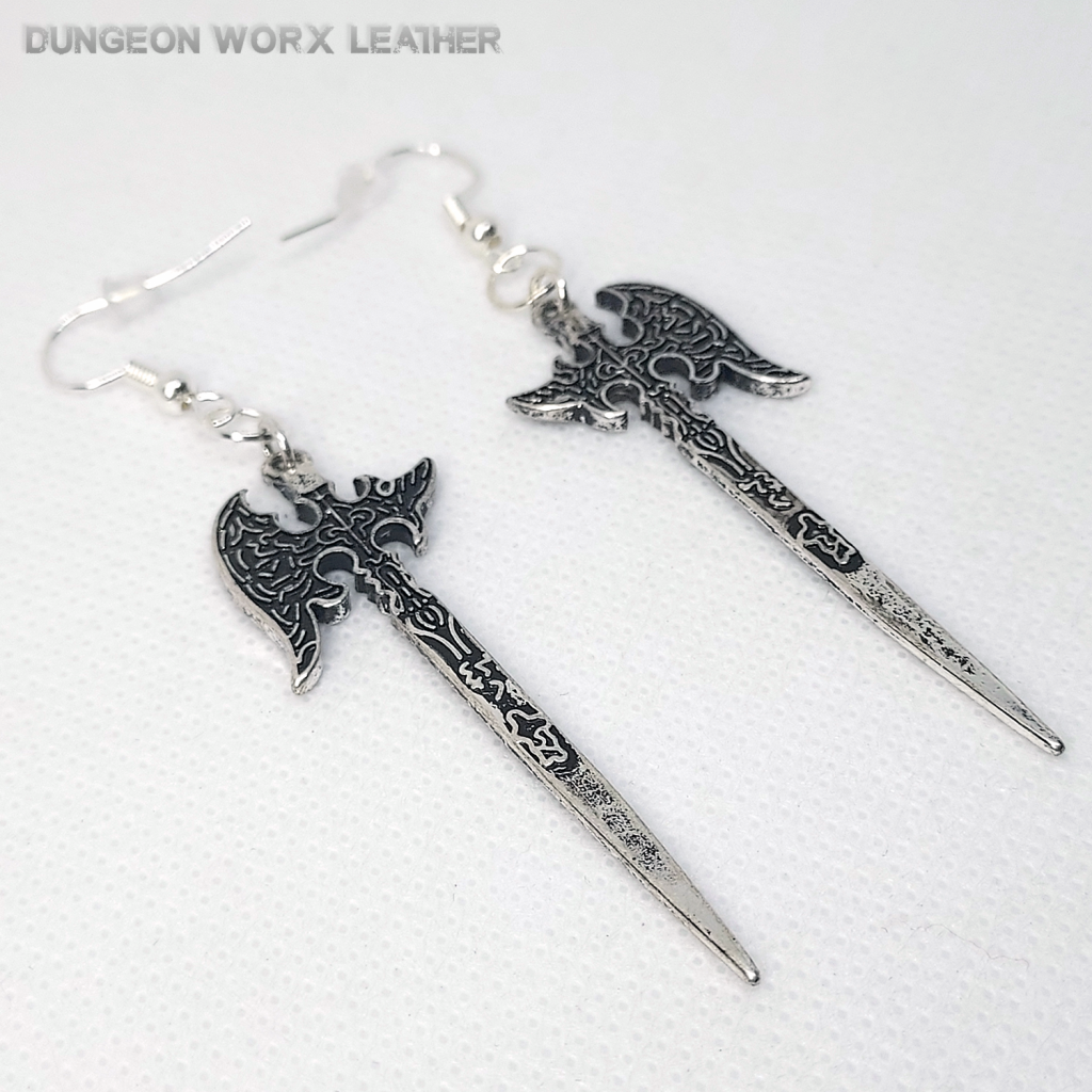 Gothic Silver-tone Halberd Dangle Earrings | Dungeon Worx Leather